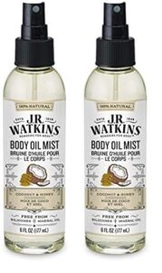 jr watkins natural hydrating body oil mist, coconut milk & honey, moisturizing body oil spray for glowing skin, usa made and cruelty free, 6 fl oz (pack of 2)