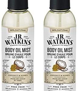 JR Watkins Natural Hydrating Body Oil Mist, Coconut Milk & Honey, Moisturizing Body Oil Spray for Glowing Skin, USA Made and Cruelty Free, 6 fl oz (Pack of 2)