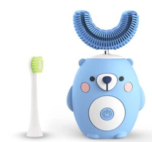 gaslike kids electric toothbrush, u-shaped ultrasonic toddler automatic toothbrush with six smart modes auto whitening toothbrush ipx7 waterproof design for children kids toddler 2-7 years (blue)