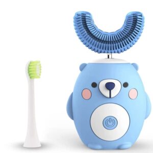 GASLIKE Kids Toothbrush Electric, U Shaped Ultrasonic Toothbrush with 3 Brush Heads, Six Cleaning Modes, IPX7 Waterproof Design for Children Kids Toddler 2-7 Years (Blue)