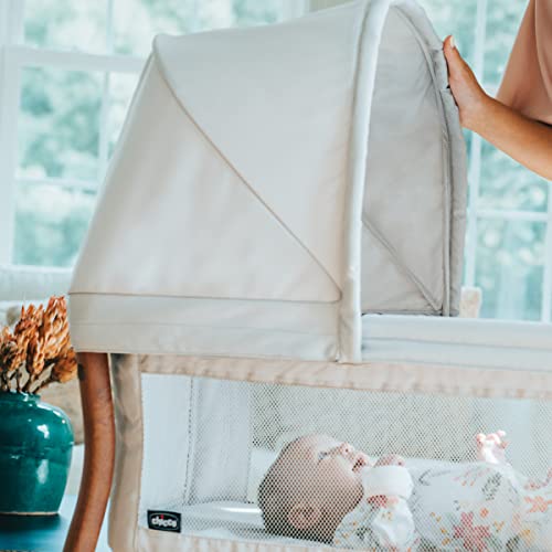 Chicco LullaGo® Anywhere LE Portable Bassinet, Space-Saving Baby Bassinet with Canopy, Waterproof Mattress and Fitted Sheet, Travel Bassinet for Baby Includes Carry Bag | Serene/Beige