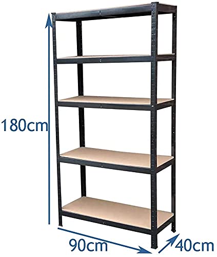 QiMu 5-Tier Garage Shelving Unit, Heavy Duty Garage Shelf Metal Storage Shelves, Adjustable Garage Storage Utility Rack,for Home Office Garage Kitchen Bathroom Organization(180x90x40cm)