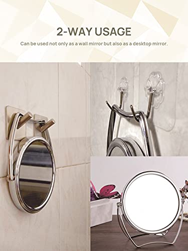 OMIRO Travel Vanity Mirror – 5 Inch Double-Sided 1X/15X Magnification Swivel Makeup Mirror with 360° Pivot Stands, Chrome Finish