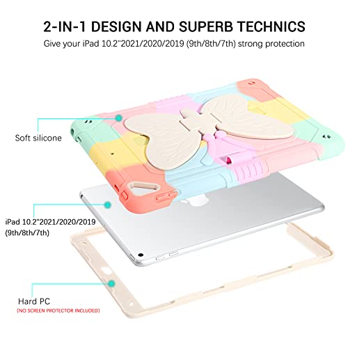 iPad 10.2 Case, iPad 9th Generation Case, GaoBao iPad 8th Generation Case with Butterfly Wings Kickstand Pencil Holder Protective Kids Friendly Silicone Case for iPad 9th/8th/7th Gen (2021/2020/2019)