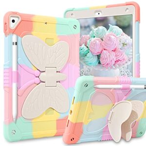 ipad 10.2 case, ipad 9th generation case, gaobao ipad 8th generation case with butterfly wings kickstand pencil holder protective kids friendly silicone case for ipad 9th/8th/7th gen (2021/2020/2019)