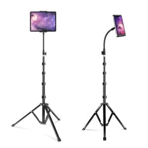 elitehood tablet floor tripod stand, stronger gooseneck ipad tripod stand, 72" adjustable ipad stand holder for stream/watching, for ipad pro 12.9, mini, air, iphone and 4.7-13" tablet and cellphone