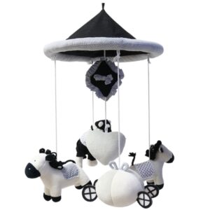 neutral baby mobile,white horse musical baby crib mobile,baby mobile for crib,crib toys with music,handmade nursery mobile for baby room decor（black-white horse）