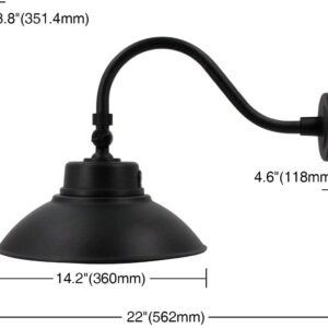 14in.Outdoor Gooseneck Barn Light,42W 4200lm Exterior LED Light Fixture with Wall Mount for Patio,Photocell Included,Black Industrial Porch Light Fixture for Farm,Entryway,Garage-3000K Warmlight-2Pack