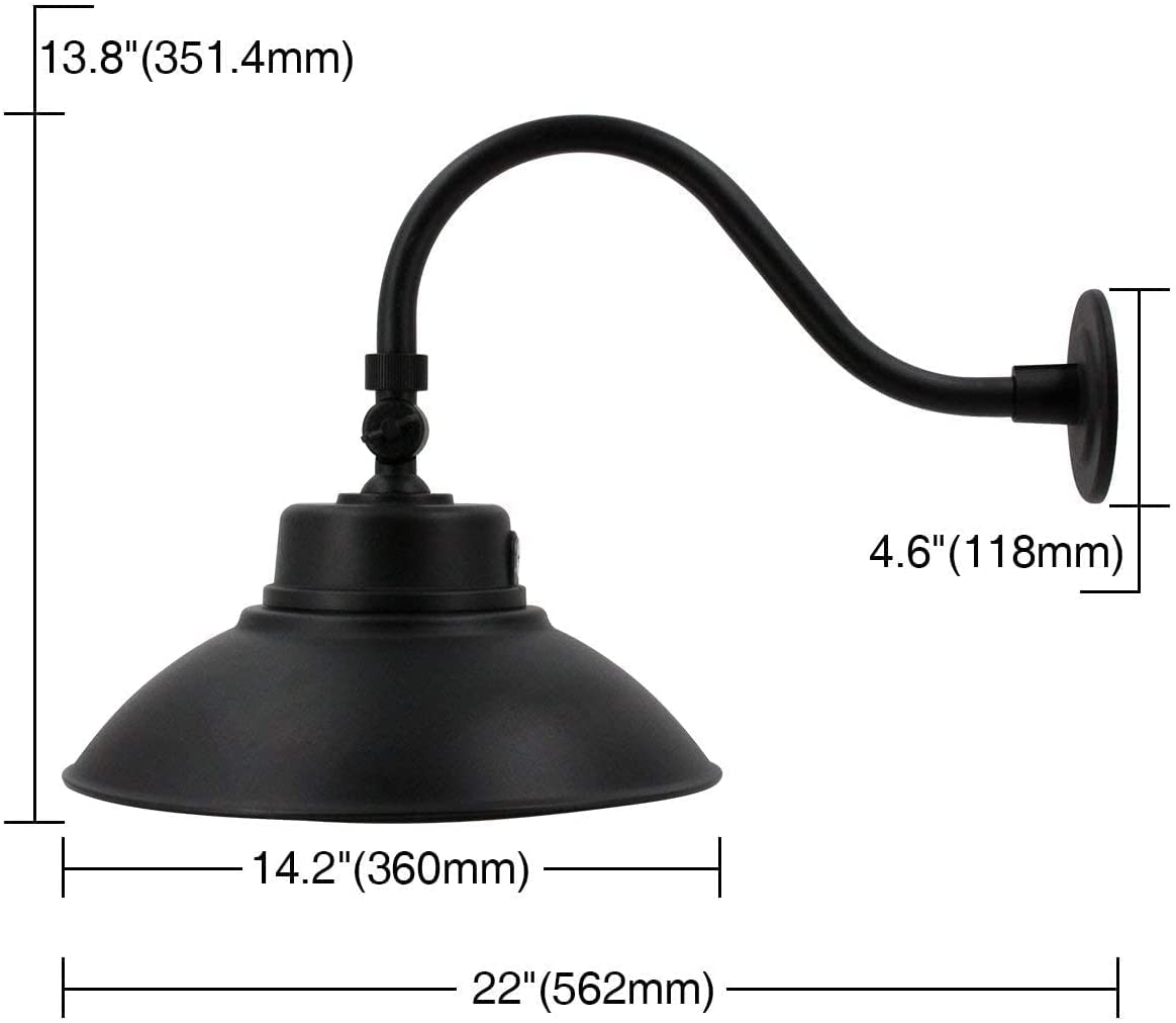 14in.Outdoor Gooseneck Barn Light,42W 4200lm Exterior LED Light Fixture with Wall Mount for Patio,Photocell Included,Black Industrial Porch Light Fixture for Farm,Entryway,Garage-3000K Warmlight-2Pack