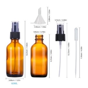 LUFEVRM 2oz Amber Glass Spray Bottles,Empty Small Perfume Travel Refillable Reusable Fine Mister Spray Bottle for Hair,Cleaning Solutions,Aromatherapy and Essential Oil with Extra Nozzle(2 Pack)