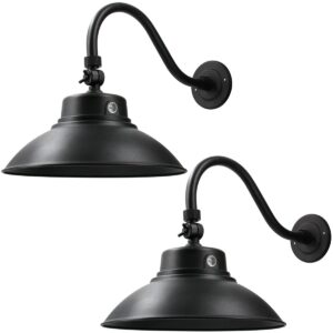 14in.outdoor gooseneck barn light,42w 4200lm exterior led light fixture with wall mount for patio,photocell included,black industrial porch light fixture for farm,entryway,garage-3000k warmlight-2pack