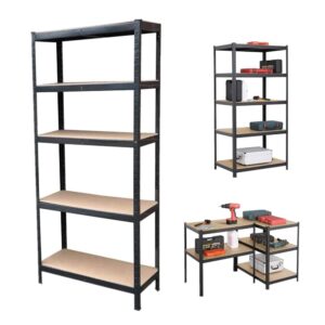 qimu 5-tier garage shelving unit, heavy duty garage shelf metal storage shelves, adjustable garage storage utility rack,for home office garage kitchen bathroom organization(180x90x40cm)