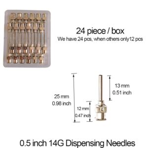 24 Pack - Dispensing Needles with Luer Lock 14 Ga x 0.5 Inch Length, All Metal 304 Stainless Steel, Blunt Tip for Refilling E-Liquid, Inks and Syringes