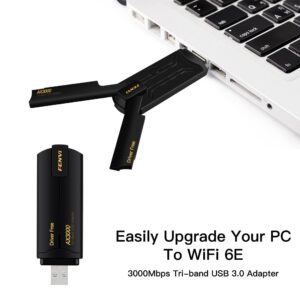 FENVi AX3000 WiFi 6E USB 3.0 Network Adapter Driver Free Wireless USB Gigabit Gaming WiFi Card with 2.4G,574Mbps,5G,2400Mbps,6G,2400Mbps WiFi 6e USB Dongles Support Windows 11/10 Not for Linux