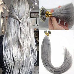 nano ring hair extensions human hair keratin cold fusion nano tip micro nano beads link thick hair balayage highlight ombre real remy hair 1g/s (20inch100gr100s, silver gray)