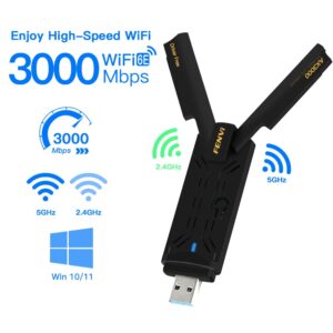 FENVi AX3000 WiFi 6E USB 3.0 Network Adapter Driver Free Wireless USB Gigabit Gaming WiFi Card with 2.4G,574Mbps,5G,2400Mbps,6G,2400Mbps WiFi 6e USB Dongles Support Windows 11/10 Not for Linux