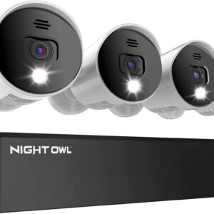 Night Owl Sp, Llc 8 Channel Bluetooth Video Home Security Camera System with (4) Wired 4K UHD Indoor/Outdoor Spotlight Cameras Audio and 1TB Hard Drive White, WM-BTD881-4LSA