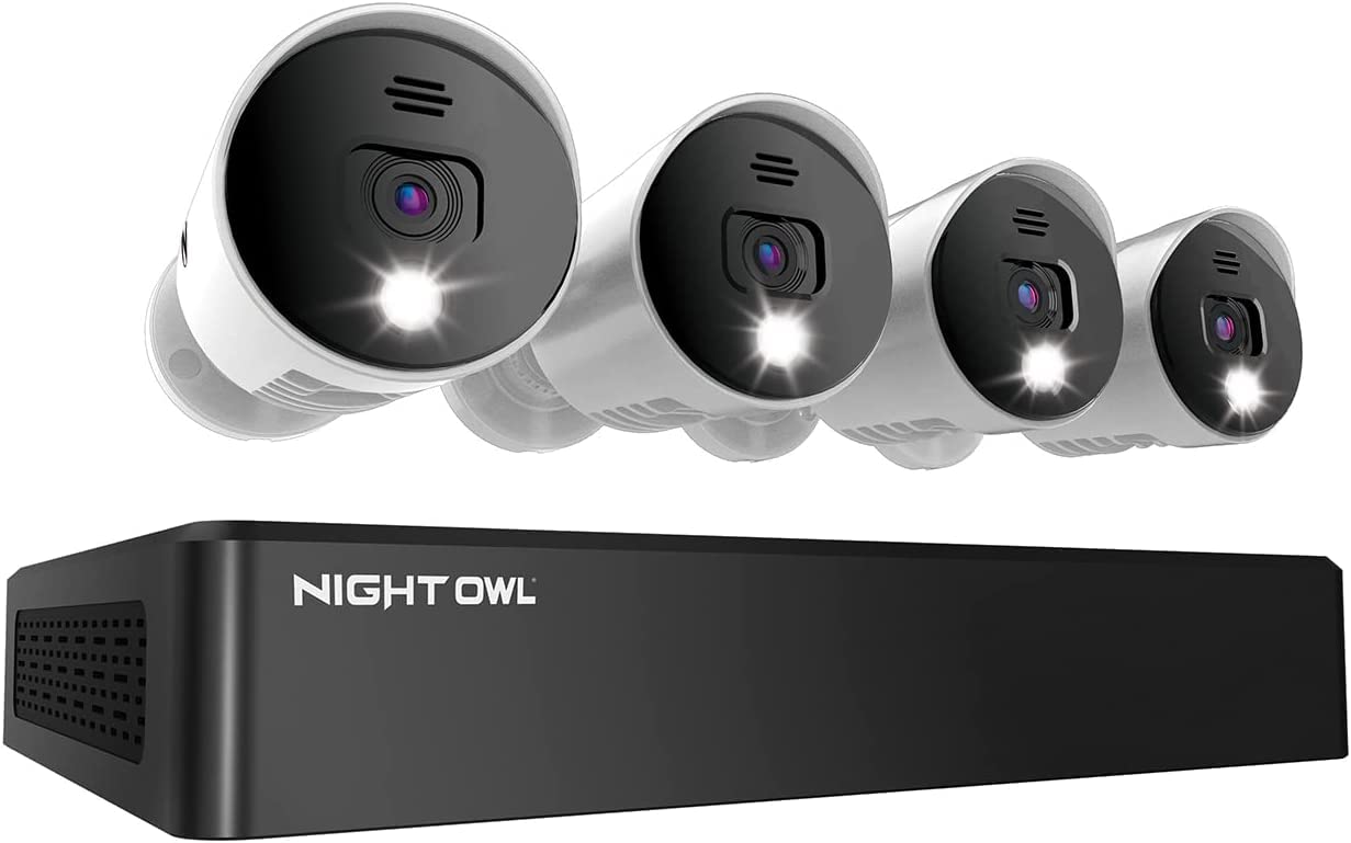 Night Owl Sp, Llc 8 Channel Bluetooth Video Home Security Camera System with (4) Wired 4K UHD Indoor/Outdoor Spotlight Cameras Audio and 1TB Hard Drive White, WM-BTD881-4LSA