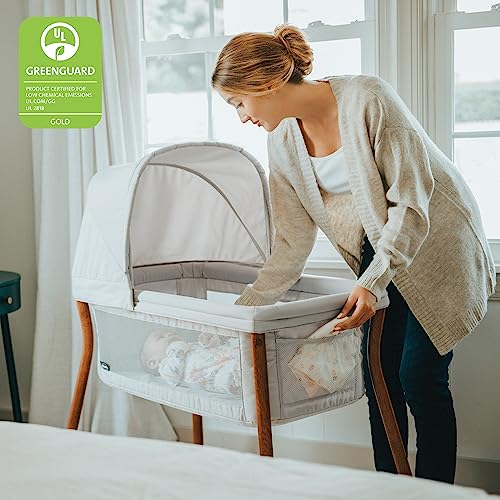 Chicco LullaGo® Anywhere LE Portable Bassinet, Space-Saving Baby Bassinet with Canopy, Waterproof Mattress and Fitted Sheet, Travel Bassinet for Baby Includes Carry Bag | Serene/Beige