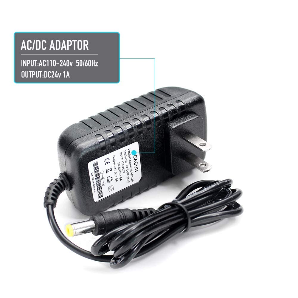 24V 1A Power Supply Adapter, Durable and Compatible with 100-240V AC to DC 24 Volt Power Cord and Plug, 5.5x2.5mm/2.1mm Switching Charger 24vdc 1amp 50/60hz, 1000ma 800ma 600ma 500ma 400ma Available