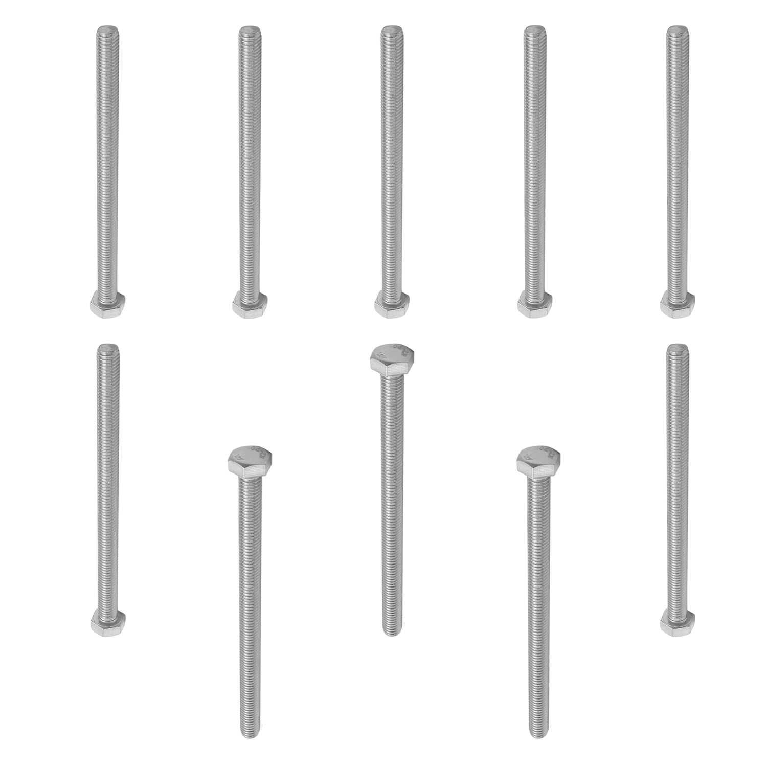 Bettomshin 10Pcs M8 x 120mm Hex Bolts, 304 Stainless Steel 1.25mm Thread Pitch Fully Threaded Metric Hex Head Screw Bolts, Hexagon Screw Bolt, Hex Tap Bolts, Silver (Overall Size 125.45x13x13mm)