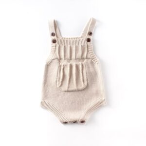 Just Bodi Baby Girl Baby Boy Clothes Knitted Romper Onesie Neutrals Overalls Unisex Baby Clothes Cotton (Sand, 3-6 Months), 82102