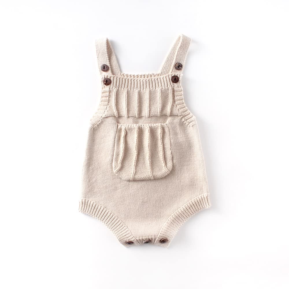 Just Bodi Baby Girl Baby Boy Clothes Knitted Romper Onesie Neutrals Overalls Unisex Baby Clothes Cotton (Sand, 3-6 Months), 82102