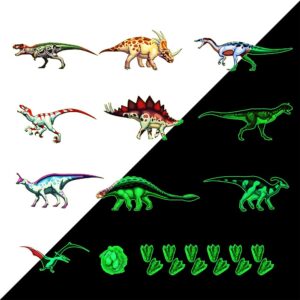 Dinosaur Stickers for Wall, Glow in The Dark Dinosaurs Glowing Decals Decor for Boys Room Bedroom Ceiling Decorations for Kids Boys Girls (Dinosaur, Green Light)