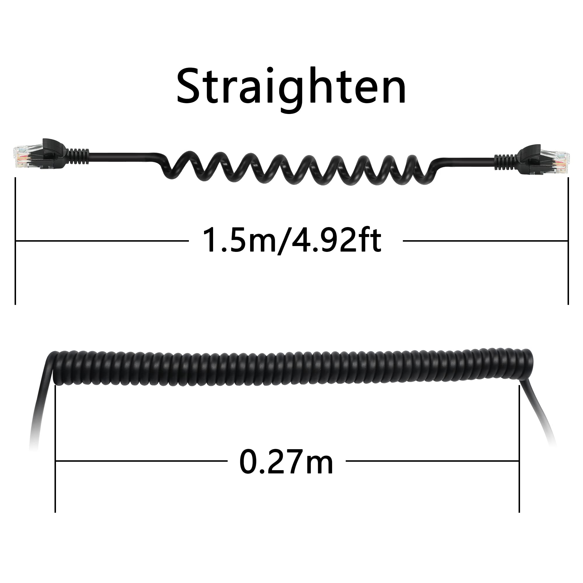 RIIEYOCA Cat5e Ethernet Coiled Cable Retractable Cable RJ45 Network LAN Coiled Spiral Cable for Laptops, Desktop, Routers, Set-top Boxes -Stretchable to 1.5M