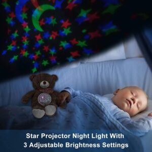 Housoly Baby Sleep Soother, White Noise Rechargeable Baby Projector Night Light, Portable Sound Machine with 18 Soothing Sounds, Plush Toy Gifts Bear for Infants with Cry Sensor