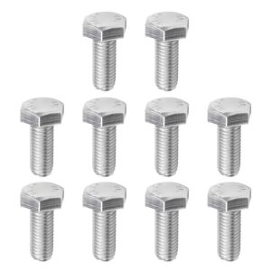 bettomshin 10pcs m10 x 25mm hex bolts, 304 stainless steel 1.5mm thread pitch fully threaded metric hex head screw bolts, hexagon screw bolt, hex tap bolts, silver (overall size 31.5x17x17mm)