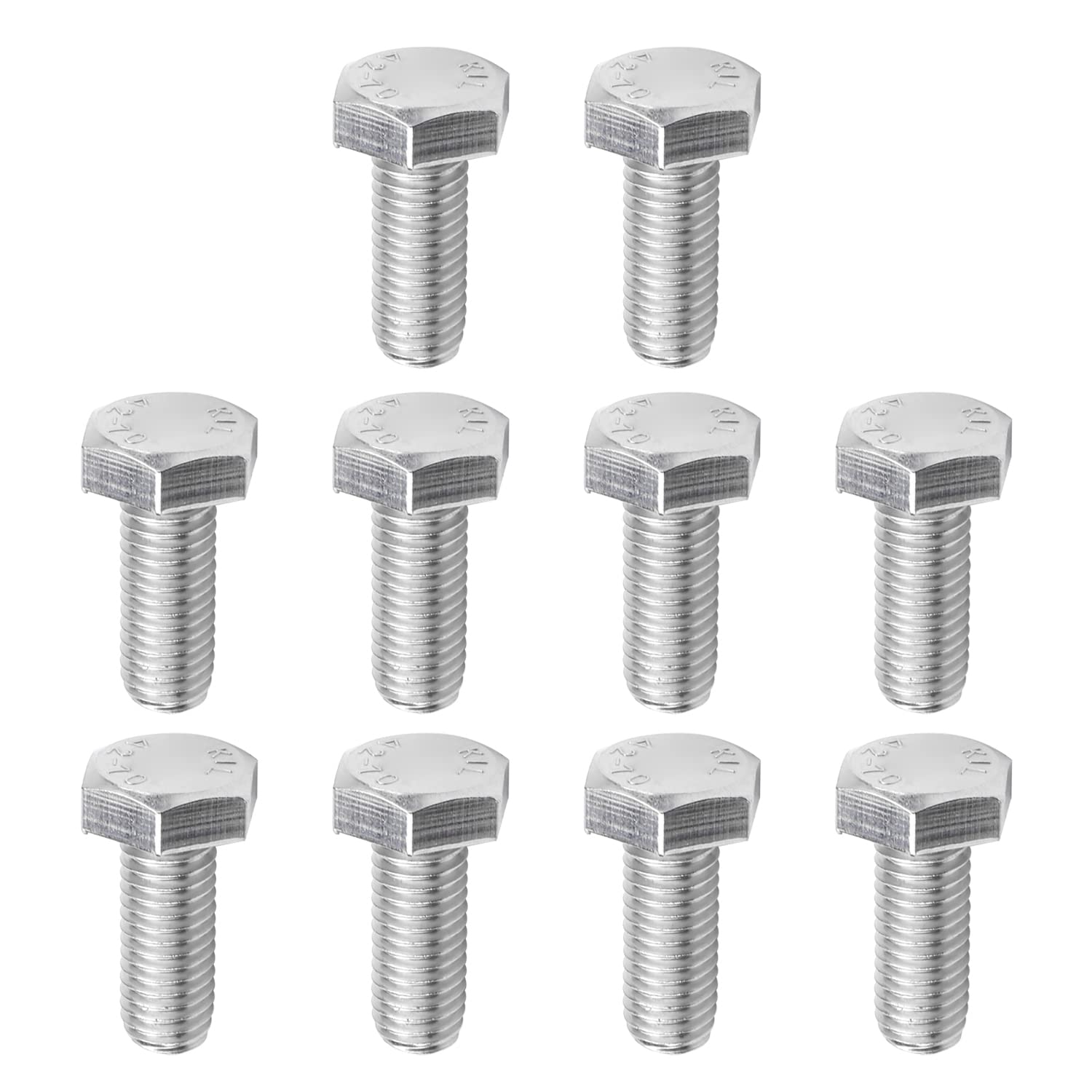 Bettomshin 10Pcs M10 x 25mm Hex Bolts, 304 Stainless Steel 1.5mm Thread Pitch Fully Threaded Metric Hex Head Screw Bolts, Hexagon Screw Bolt, Hex Tap Bolts, Silver (Overall Size 31.5x17x17mm)