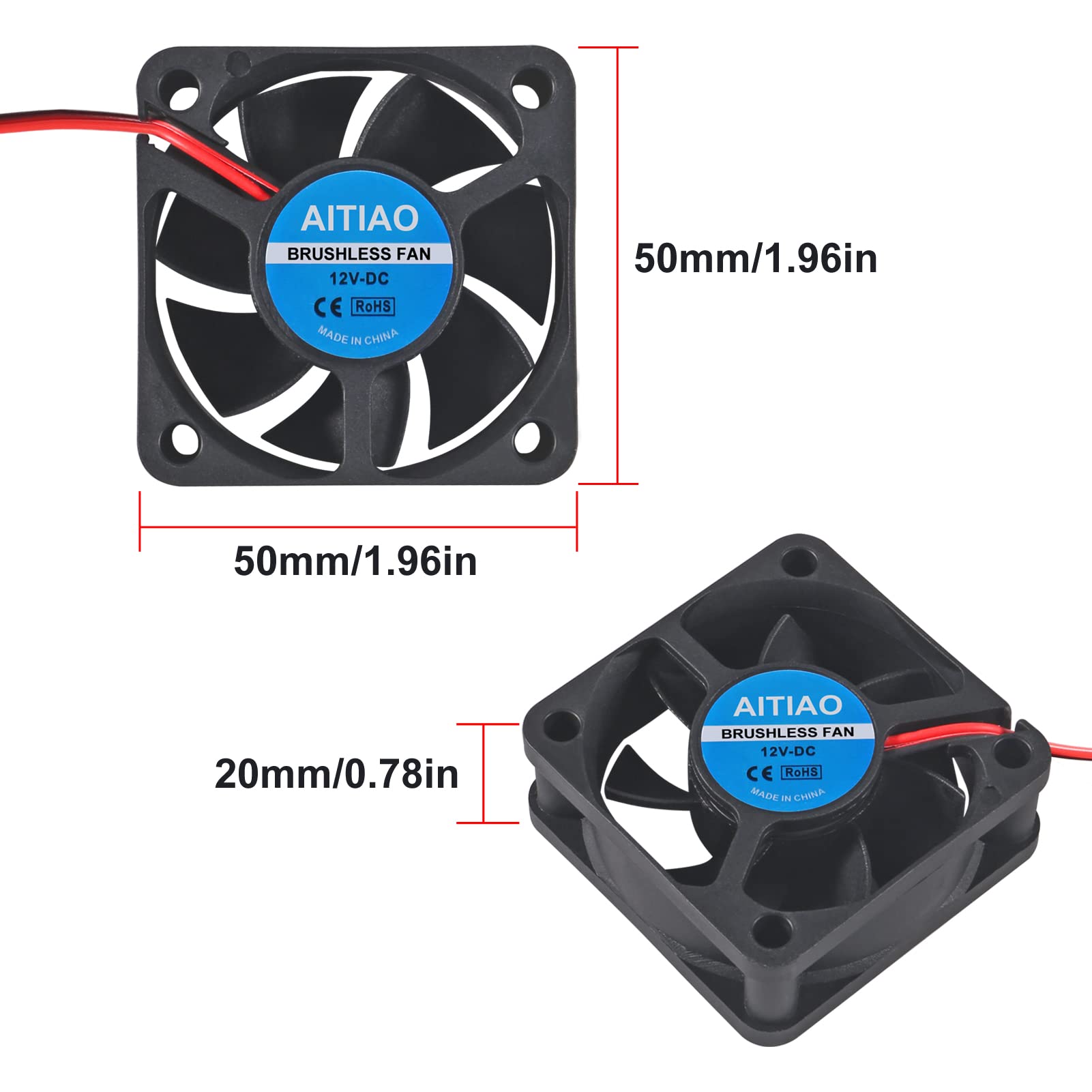 AITIAO 4Pcs 5020 Brushless Cooling Fan Computer Case Fan DC 12V 50mm 50mm 20mm Quiet Muffin Fan Oil Bearing High Speed Cooling Fan for 3D Printer CPU Coolers DIY Cooling Ventilation Projects