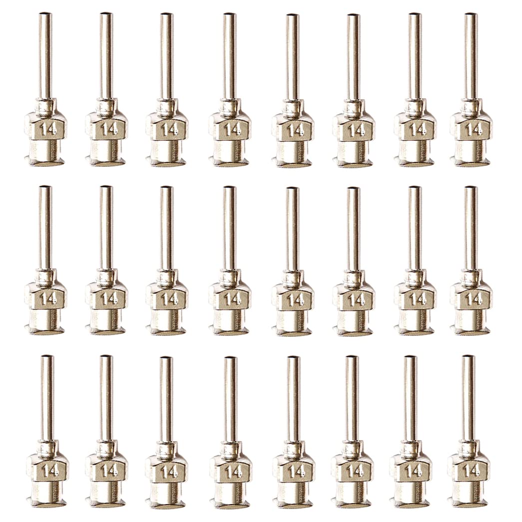 24 Pack - Dispensing Needles with Luer Lock 14 Ga x 0.5 Inch Length, All Metal 304 Stainless Steel, Blunt Tip for Refilling E-Liquid, Inks and Syringes