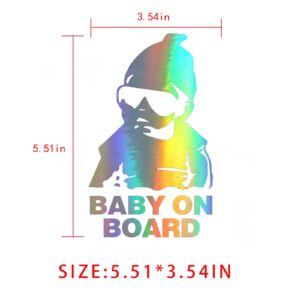 4Pcs Baby on Board Sticker for Cars Baby Safety Warning Sign Colorful Reflective Sign Stickers Car Rear Window Stickers Strong Adhesive Waterproof Sunscreen