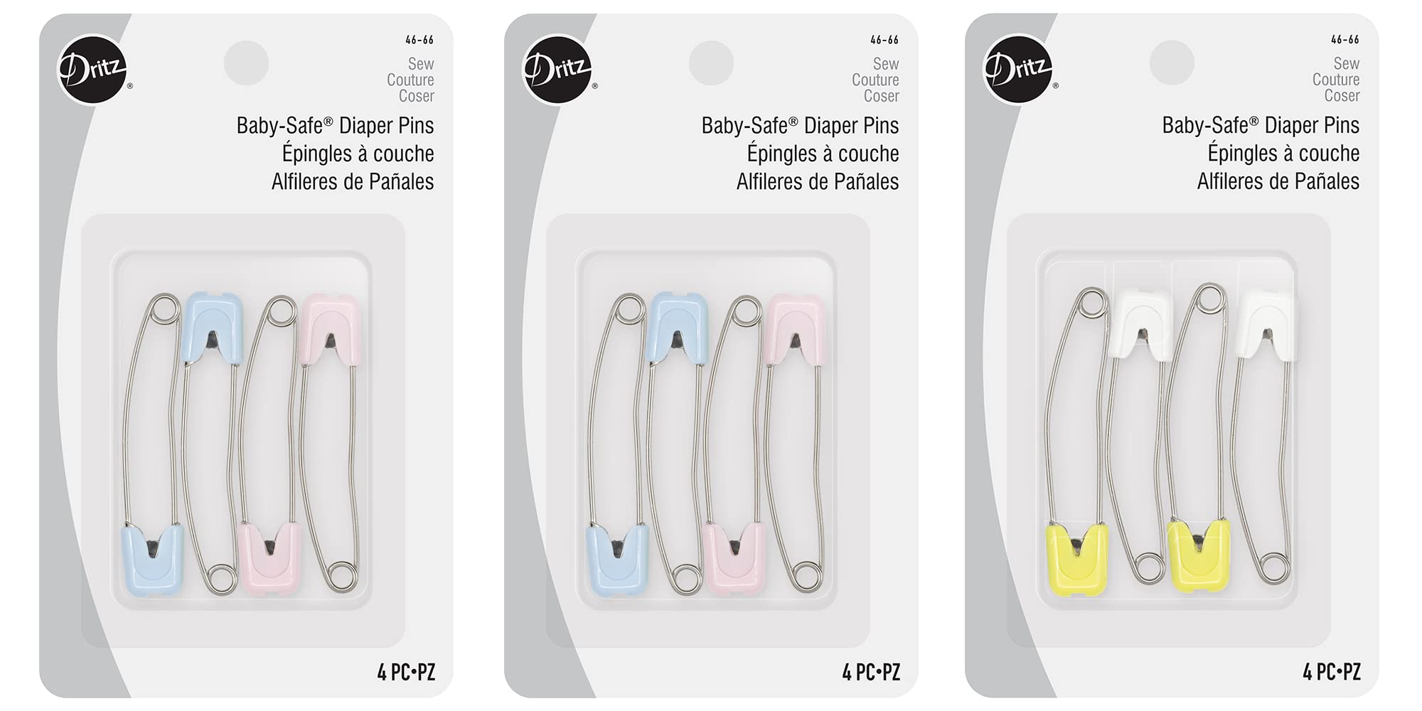 Dritz Baby-Safe, 3-Pack Diaper Pins, Pastel Assorted 12