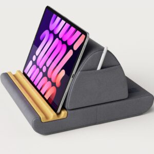 lisen tablet stand holder lap soft ipad stand for desk/bed reading- 9 viewing angles tablet stand ergonomic gifts for tablet, book, kindle, tab, e-reader