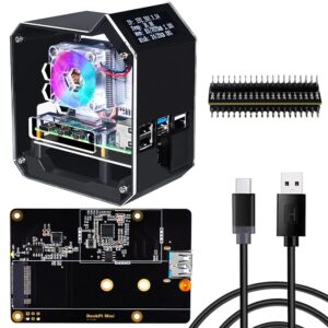 geeekpi mini tower nas kit for raspberry pi 4, pi 4 ice tower cooler with pwm rgb fan, m.2 sata ssd expansion board, gpio 1 to 2 expansion board, 18w qc3.0 power supply for raspberry pi 4 model b