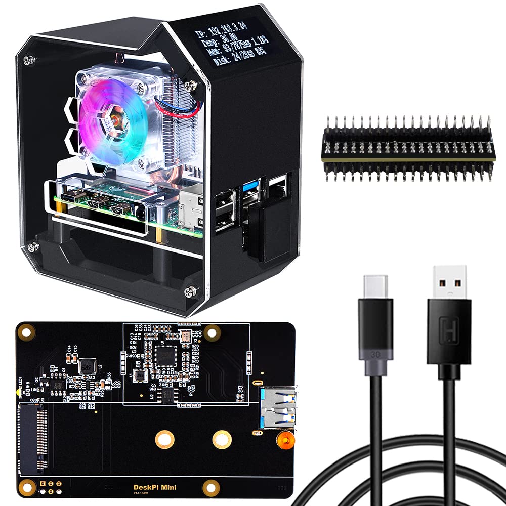 GeeekPi Mini Tower NAS Kit for Raspberry Pi 4, Pi 4 ICE Tower Cooler with PWM RGB Fan, M.2 SATA SSD Expansion Board, GPIO 1 to 2 Expansion Board, 18W QC3.0 Power Supply for Raspberry Pi 4 Model B