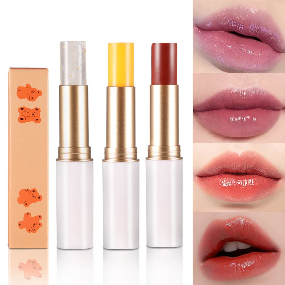 2 Pcs Color Changing Lipstick PH Lip Balm,Rich in Vitamin E for All-Day Moisture,Temperature Change Long Lasting Moisturizer Waterproof Korean Lip Balm Jelly Crystal Carrot Discoloration Lipstick Set