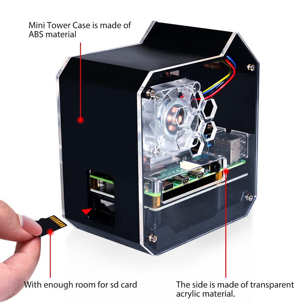 GeeekPi Mini Tower NAS Kit for Raspberry Pi 4, Pi 4 ICE Tower Cooler with PWM RGB Fan, M.2 SATA SSD Expansion Board, GPIO 1 to 2 Expansion Board, 18W QC3.0 Power Supply for Raspberry Pi 4 Model B