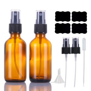 lufevrm 2oz amber glass spray bottles,empty small perfume travel refillable reusable fine mister spray bottle for hair,cleaning solutions,aromatherapy and essential oil with extra nozzle(2 pack)