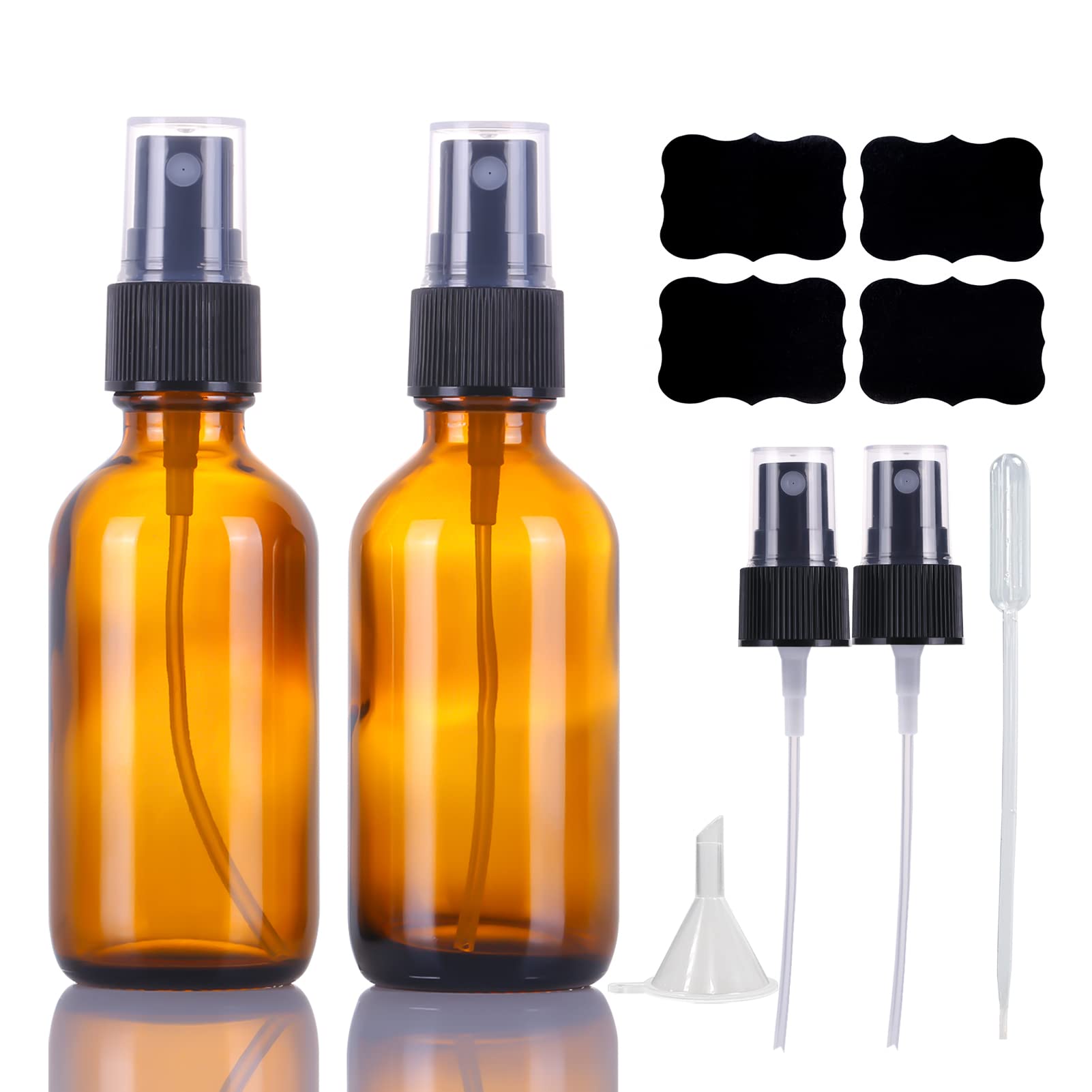 LUFEVRM 2oz Amber Glass Spray Bottles,Empty Small Perfume Travel Refillable Reusable Fine Mister Spray Bottle for Hair,Cleaning Solutions,Aromatherapy and Essential Oil with Extra Nozzle(2 Pack)