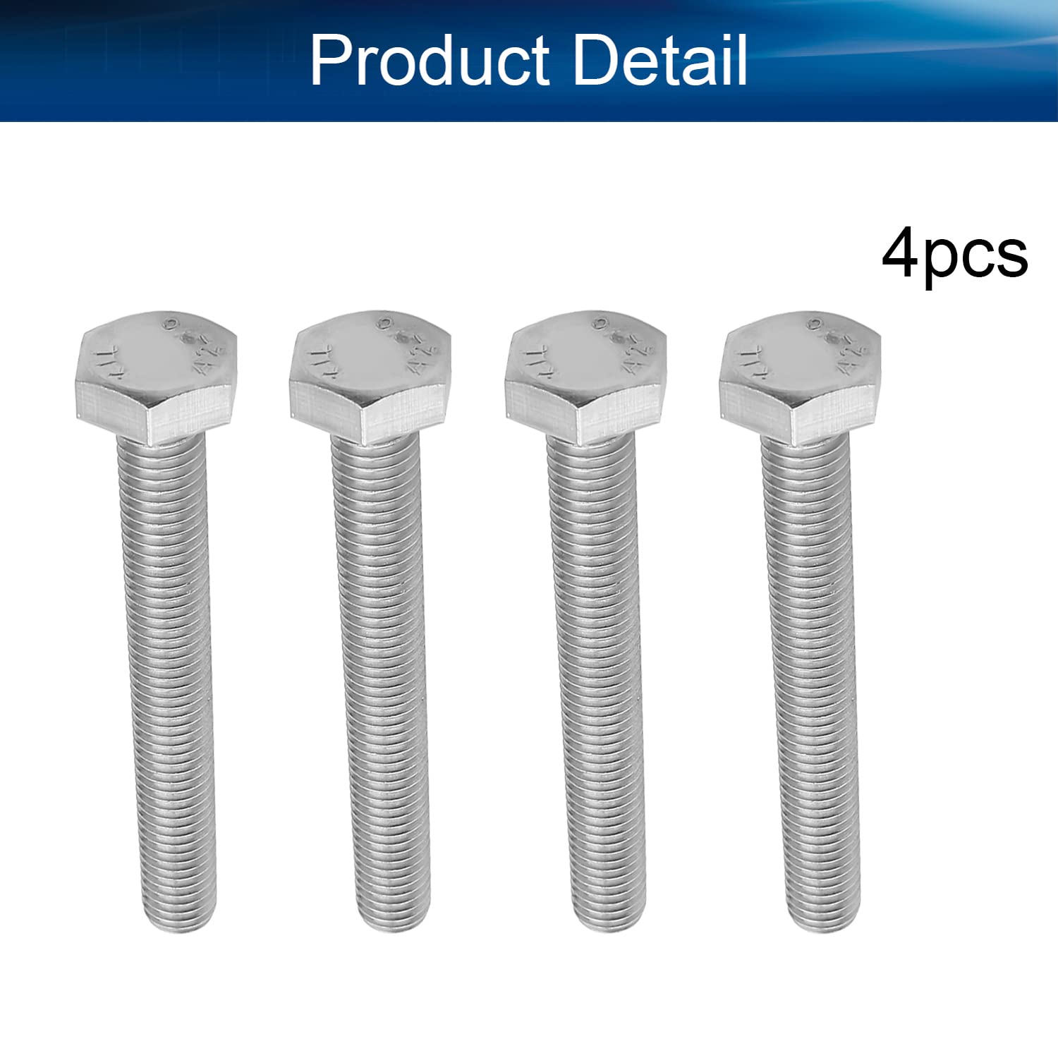 Bettomshin 4Pcs M10 x 80mm Hex Bolts, 304 Stainless Steel 1.5mm Thread Pitch Fully Threaded Metric Hex Head Screw Bolts, Hexagon Screw Bolt, Hex Tap Bolts, Silver (Overall Size 86.5x17x17mm)