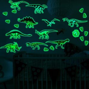 Dinosaur Stickers for Wall, Glow in The Dark Dinosaurs Glowing Decals Decor for Boys Room Bedroom Ceiling Decorations for Kids Boys Girls (Dinosaur, Green Light)