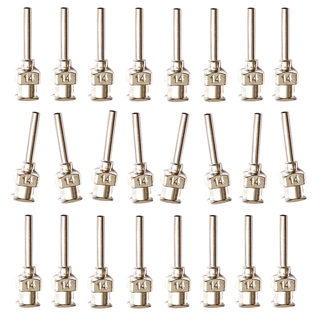 24 Pack - Dispensing Needles with Luer Lock 14 Ga x 0.5 Inch Length, All Metal 304 Stainless Steel, Blunt Tip for Refilling E-Liquid, Inks and Syringes