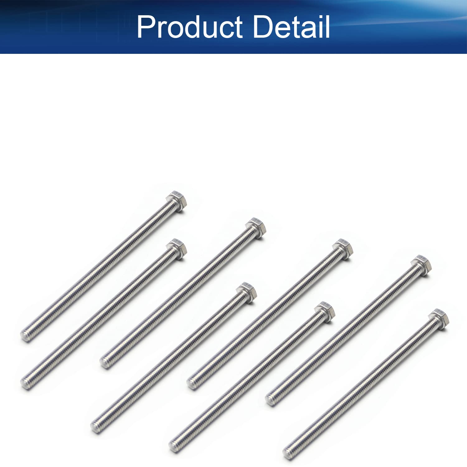 Bettomshin 8Pcs M6 x 110mm Hex Bolts, 304 Stainless Steel 1mm Thread Pitch Fully Threaded Metric Hex Head Screw Bolts, Hexagon Screw Bolt, Hex Tap Bolts, Silver, A2-70 (Overall Size 114x10x10mm)