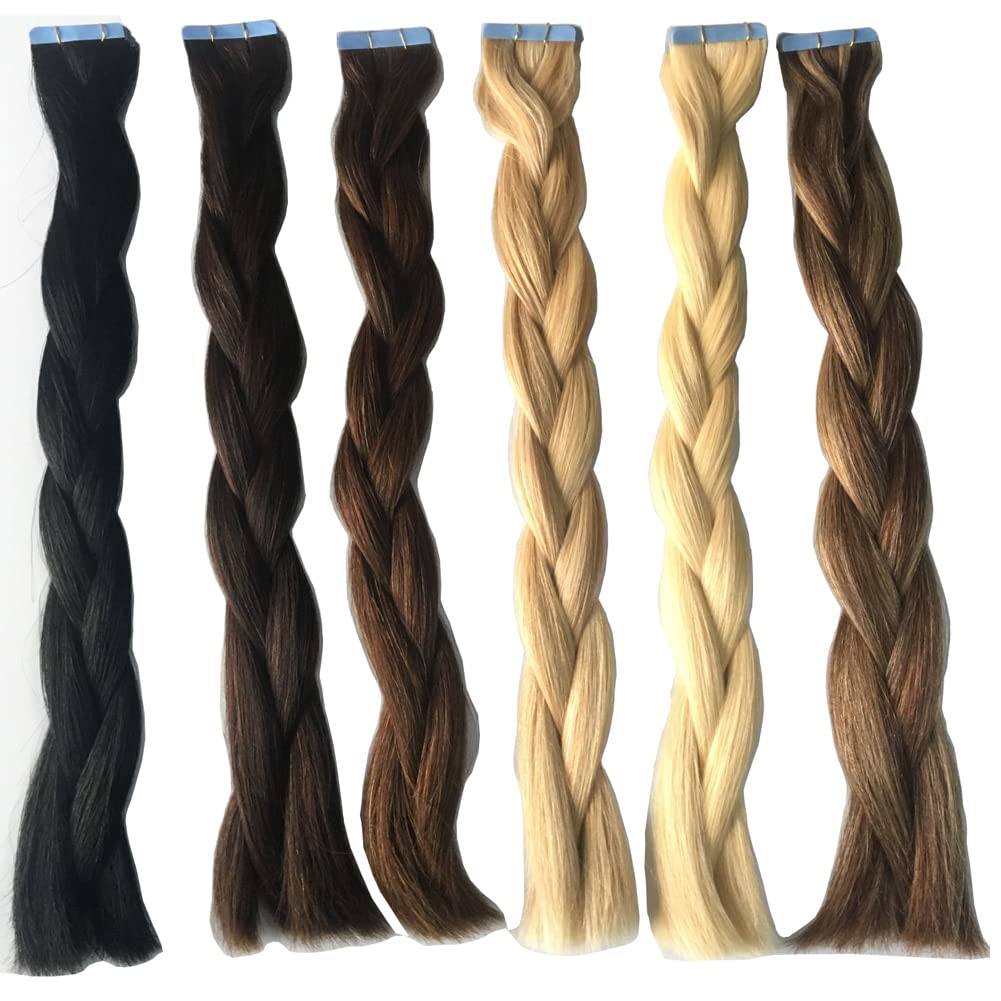 Anihiho Tape in Hair Extensions Human Straight Hair Extensions Tape in Real Human Hair for Women (16inch 50g, Jet Black)