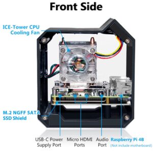 GeeekPi Mini Tower NAS Kit for Raspberry Pi 4, Pi 4 ICE Tower Cooler with PWM RGB Fan, M.2 SATA SSD Expansion Board, GPIO 1 to 2 Expansion Board, 18W QC3.0 Power Supply for Raspberry Pi 4 Model B