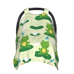 rutiea seamless pattern with cute frog car seat cover for babies, peekaboo opening minky carseat canopy stroller cover for newborn, mom nursing breastfeeding covers, blanket for infant toddler